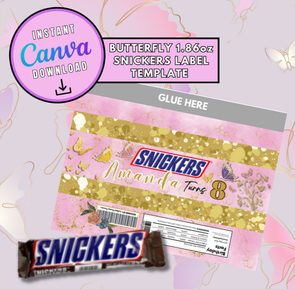 Freedom Butterfly Snickers label Template, Customizable candy bar labe ...