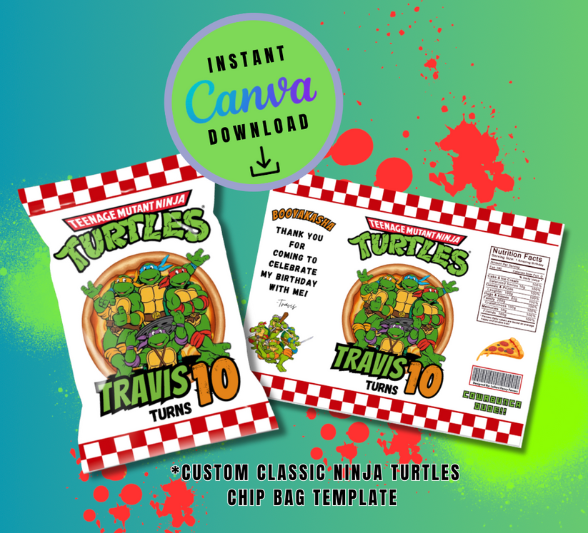 Classic Ninja Turtles Chip Bag Template, turtles Customizable Chip Bag ...